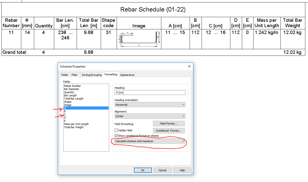 Solved: A, B, C, ... values in rebar schedules - Autodesk Community