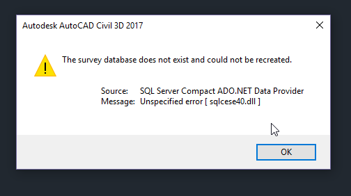The survey database does not exist and can not be recreated. - Autodesk Community