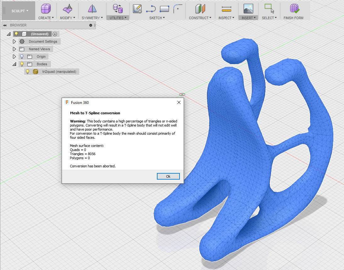 stl Mesh to quad to import and convert to quad and then to t-spline ...