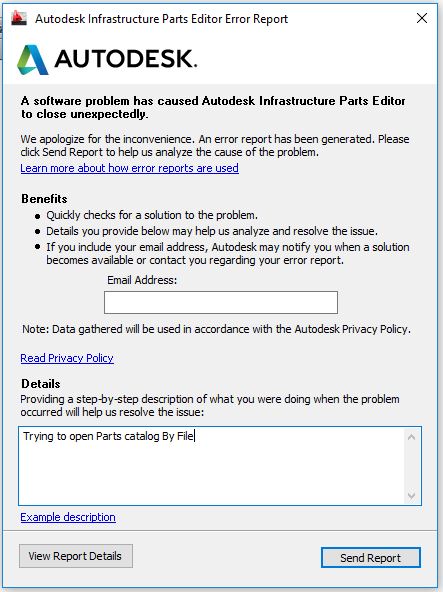 2019 Infrastructure Parts Editor - Open failure - Autodesk Community