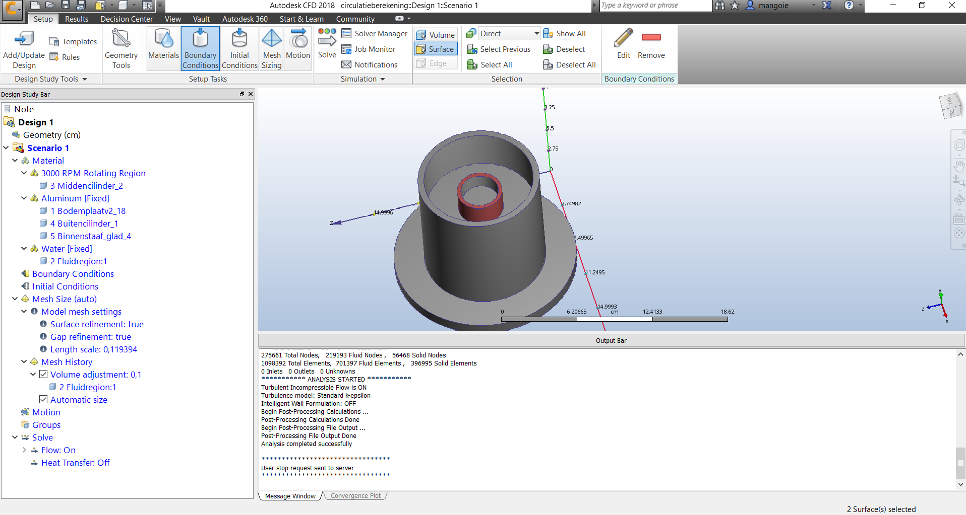 Simulating a driven rotating cilinder in a closed fluid filled ...