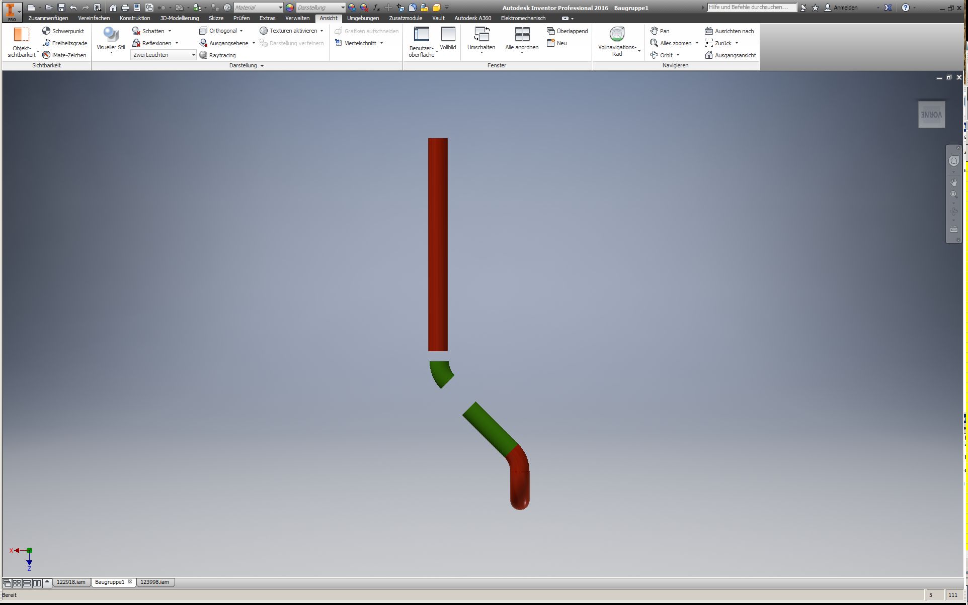 Gelöst: Inventor (2016): 45° Bogen zwischen Rohren in Baugruppe ...