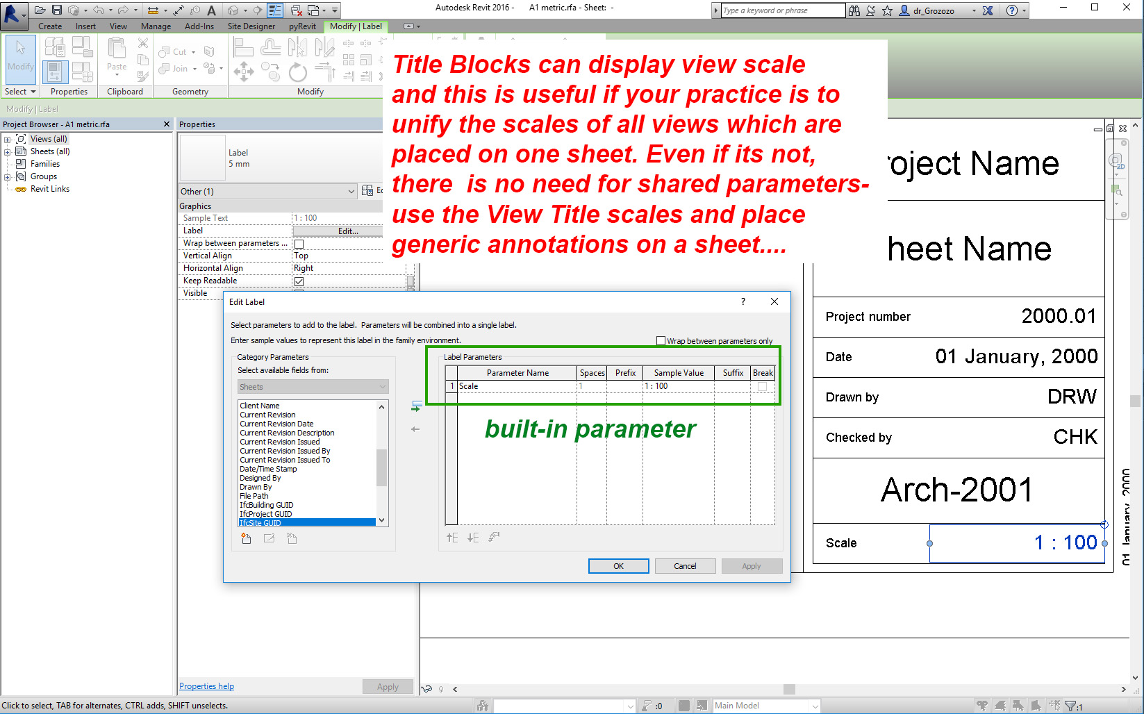 Titleblocks and shared parameter availability outside of a label - Autodesk Community