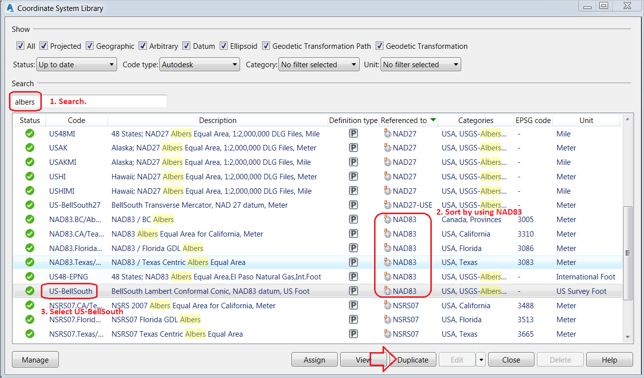 Albers projection with a North American Datum (NAD) of 1983 - Autodesk ...