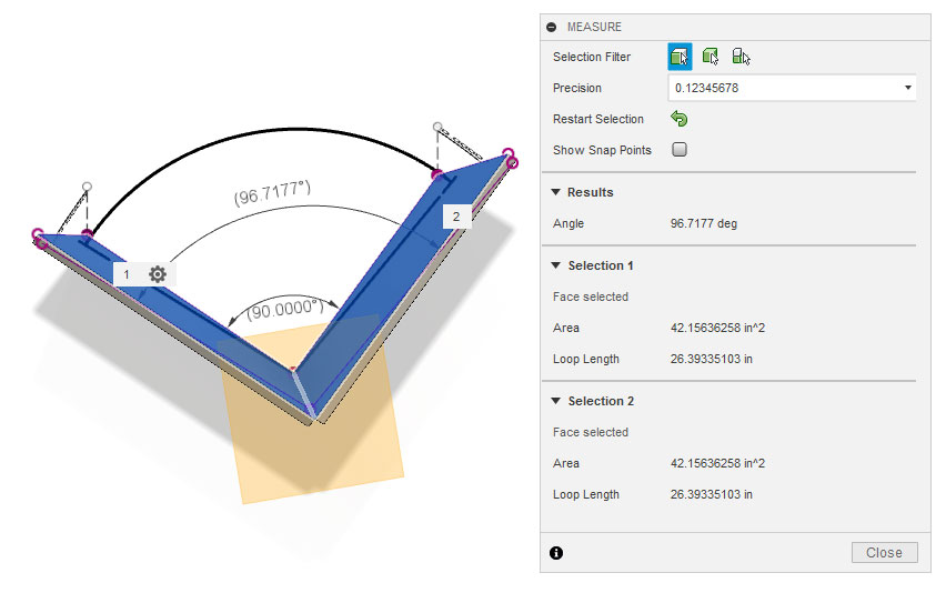 Sheet metal: how to calculate the angle between two angled surfaces ...