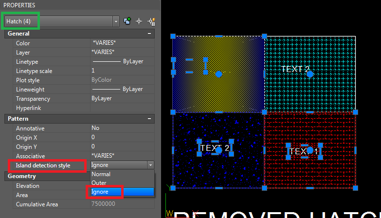 How to remove Hatch from multiple text/mtext in various hatch - Autodesk Community