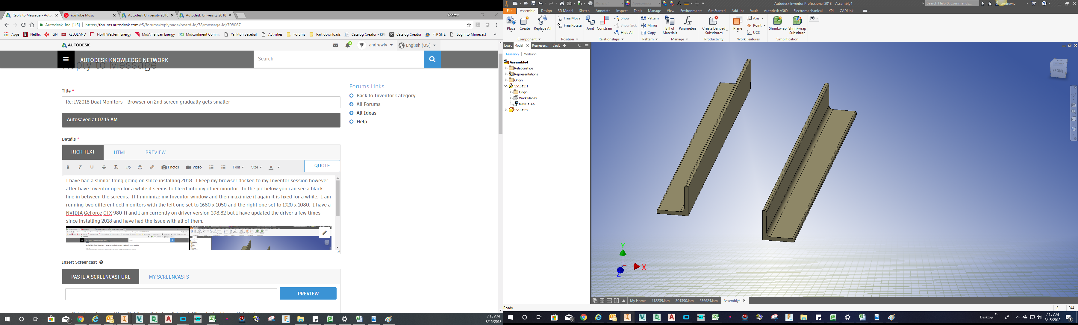 IV2018 Dual Monitors - Browser on 2nd screen gradually gets smaller - Page 2 - Autodesk Community