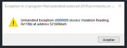 unhandled exception c0000005 (Access Violation Reading =x118b) at address 514c06 - Autodesk ...