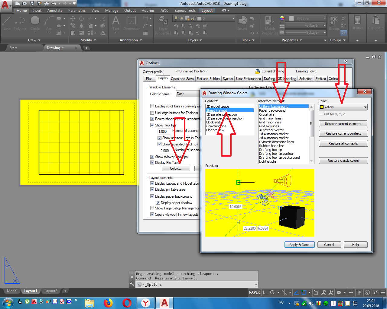 Imagine a shift in color between model space and paper space ...
