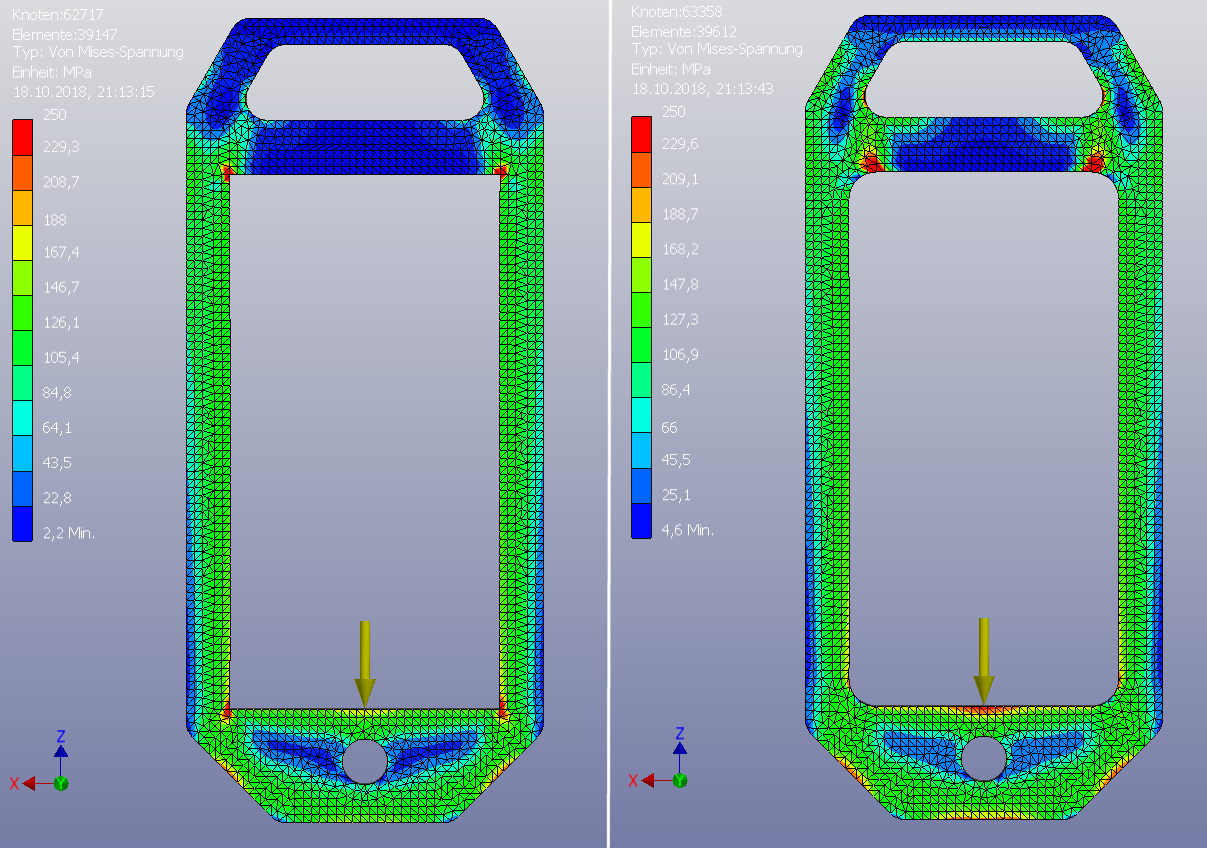 Gelöst: Inventor 2019: FEM Analyse - Bauteil mit Radien und ohne Radien ...