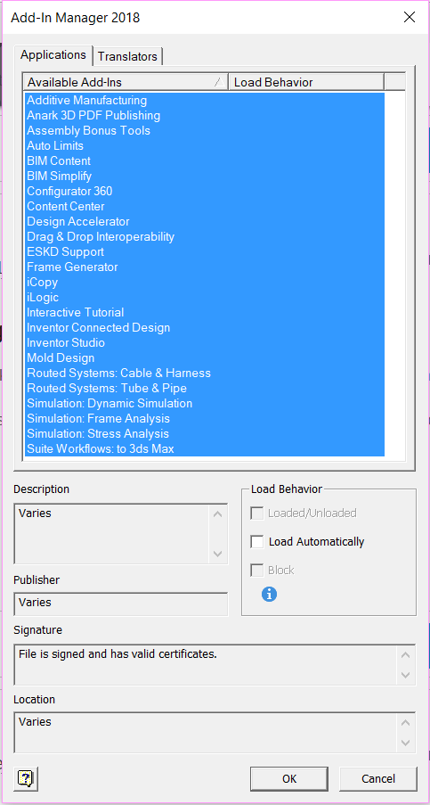 Inventor 2017 as well as 2018 are getting stuck at "Loading Feature ...