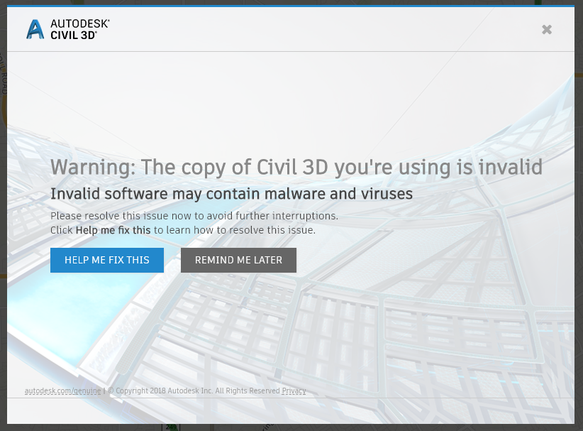 "Warning: The copy of civil 3d you're using is invalid" - Autodesk ...