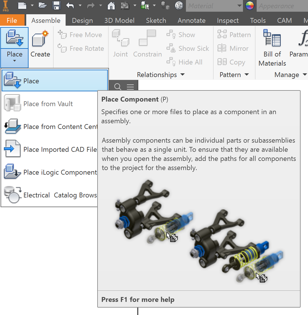 Solved: Why is "Place ilogic component" the default place function (Inventor 2015)? - Autodesk ...
