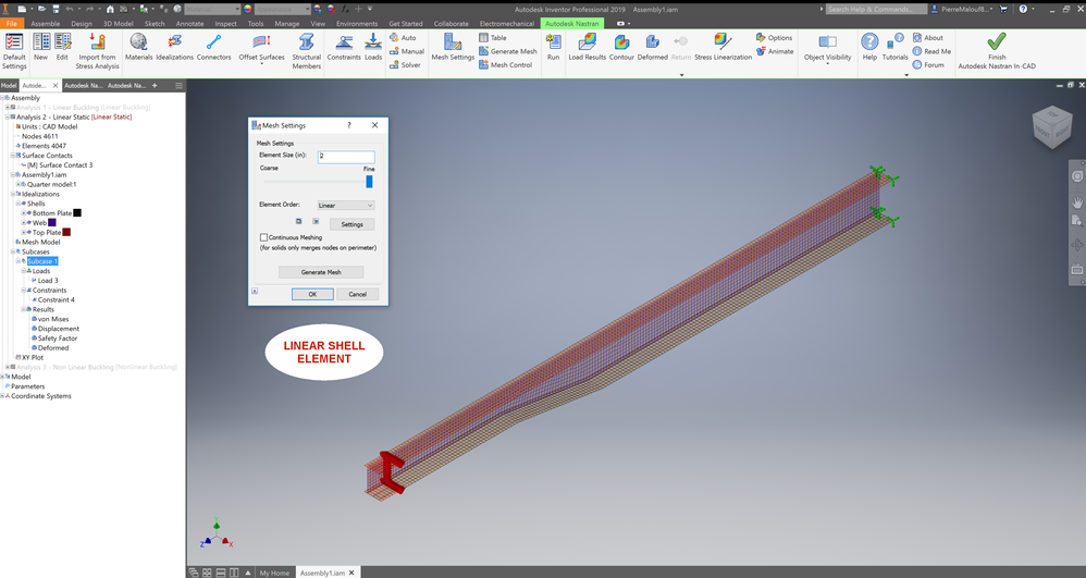 Shell elements linear vs parabolic formulation give different reactions ...