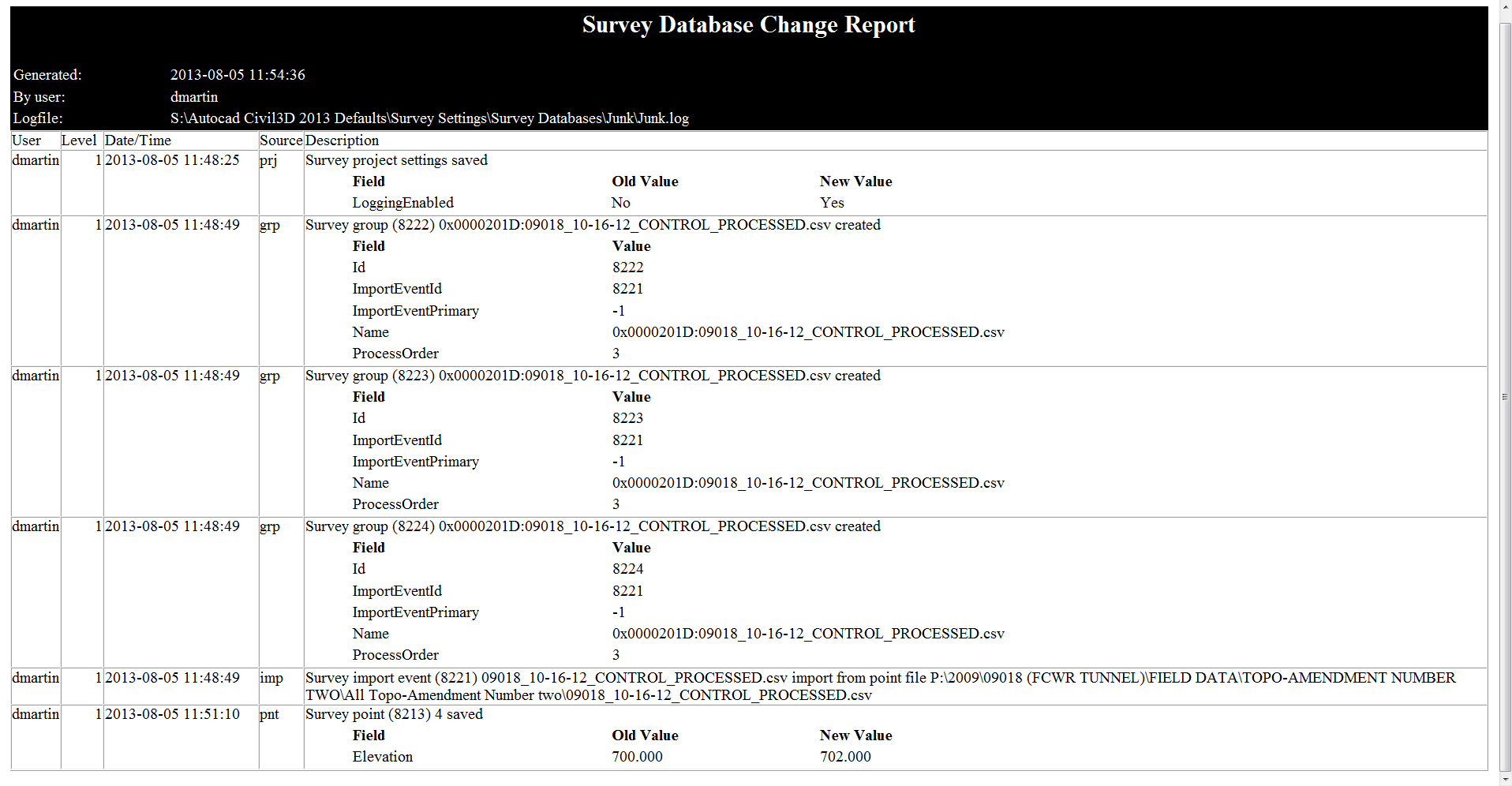 Survey Database - Change Report? - Autodesk Community