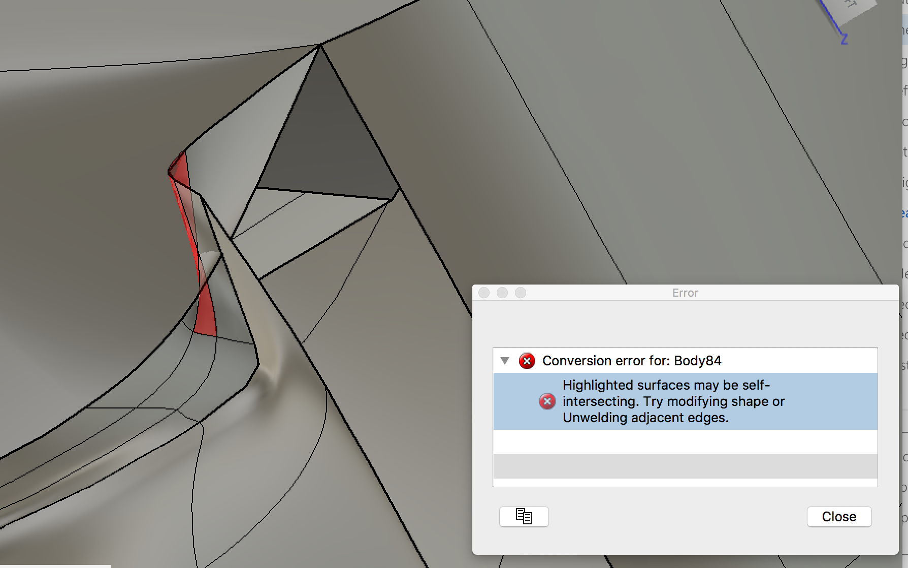 Solved: highlisghed surfaces may be self intersecting - Autodesk Community