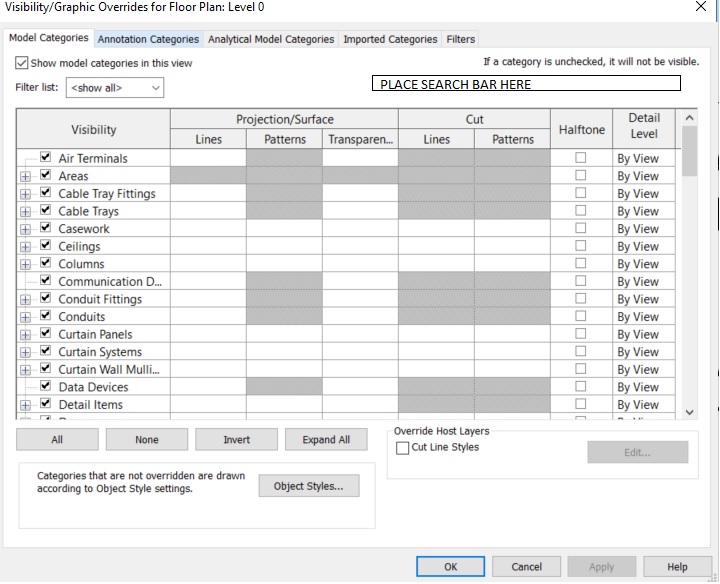 Add Search Feature to Visibility Graphics Dialogue - Autodesk Community