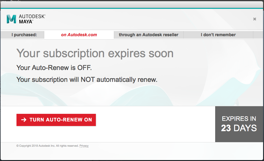 An option to remove Maya Subscription Popup on startup. - Autodesk ...
