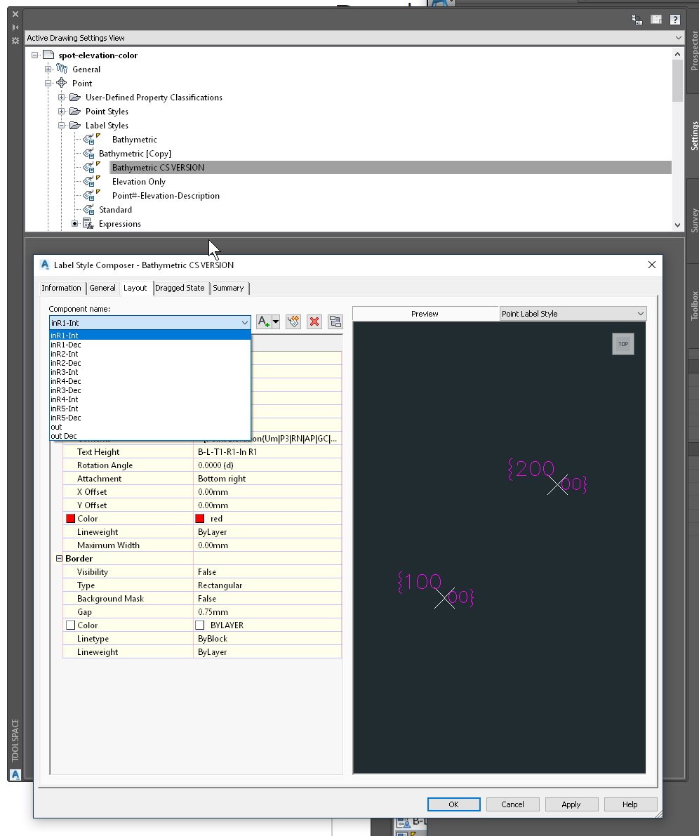 Surface spot elevation label with color scheme - Autodesk Community