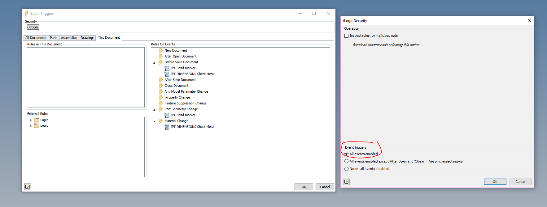 Solved: iLogic won't run when expected. - Autodesk Community
