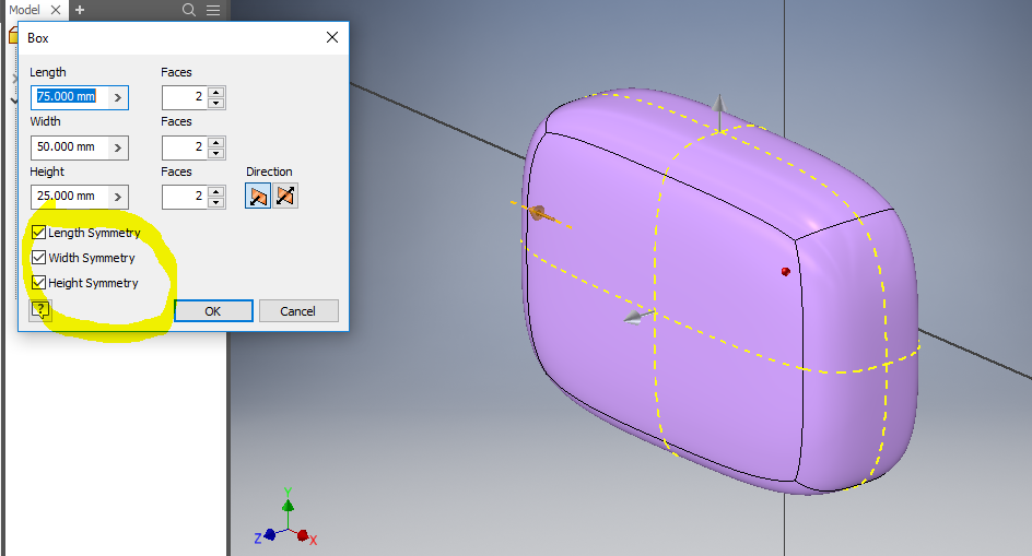 Why the symmetry zone does not display a dashed line? Inventor 2019 ...