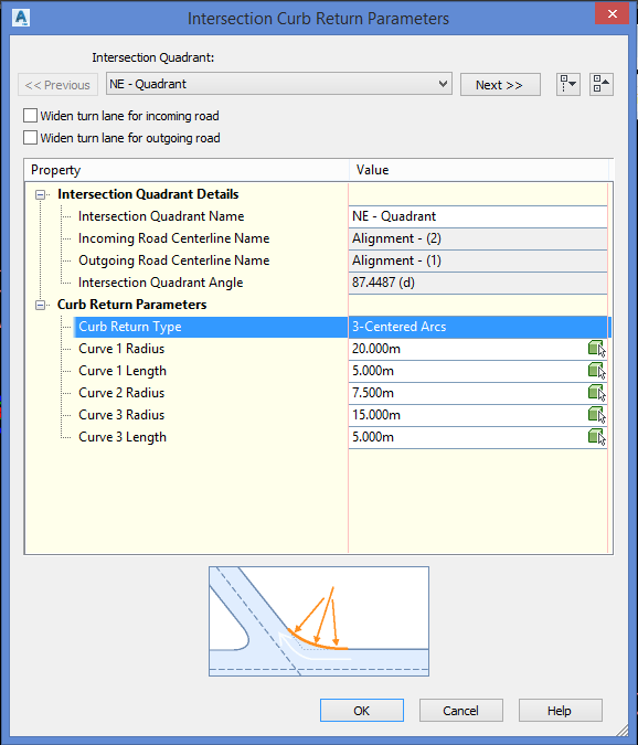 Connected alignment curve with 3-centered arcs - Autodesk Community