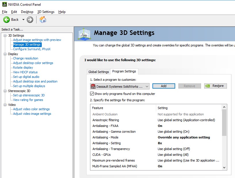 Can' change NVIDIA settings in control panel for Inventor 2019 with ...