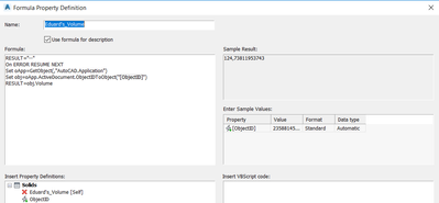 Solved: Property Sets - Formula property definition - Insert VBScript ...