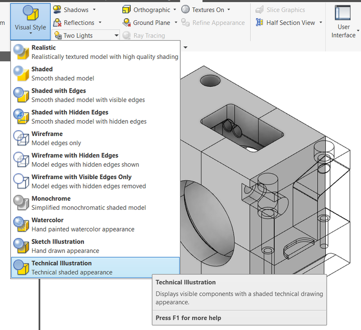 'Technical Illustration' view shows sectioned geometry - Autodesk Community
