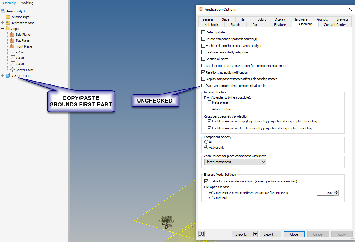 Insert 1st part at origin - Autodesk Community