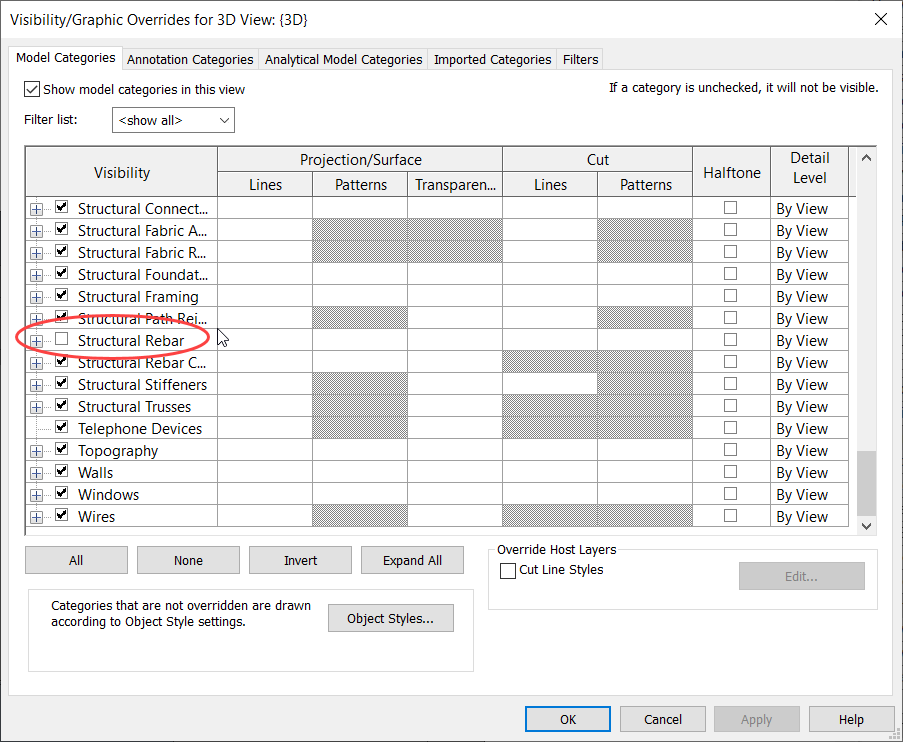 Solved: How to set view option so that the reinforcing bars are not visible inside con'c ...