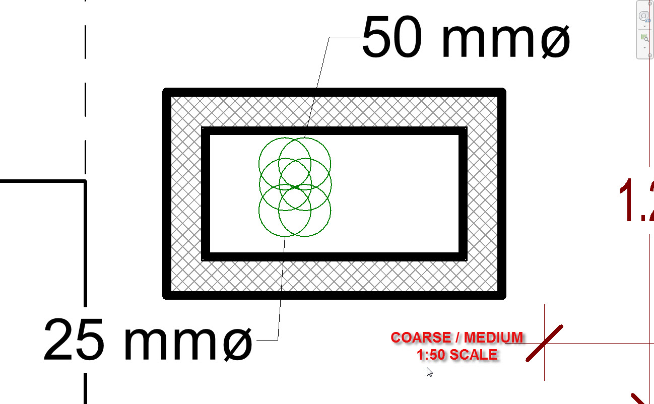 Vertical pipe - size of circle symbol in coarse or medium mode ...