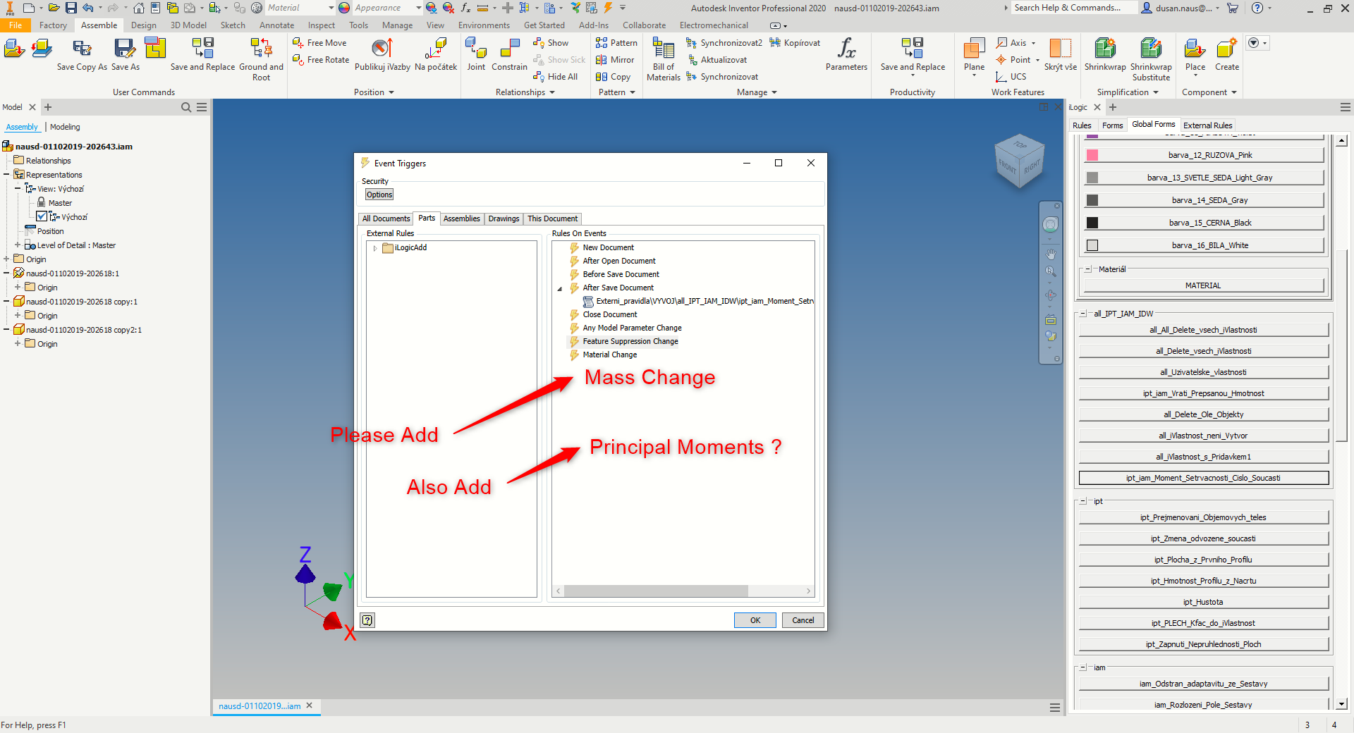 iLogic Rules On Events Add Mass Change - Autodesk Community
