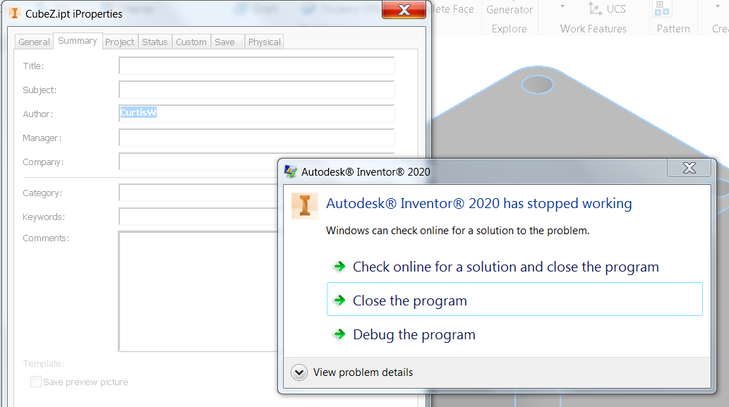 Solved: Crash when editing the Author iProperty on a part that is read ...