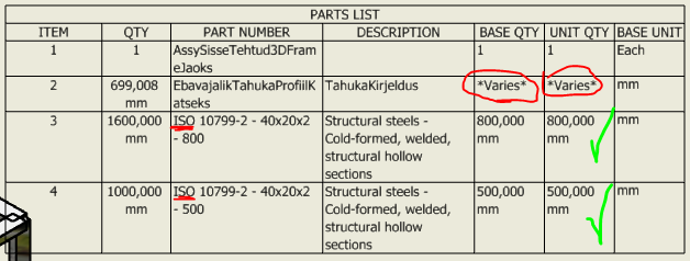Custom frame member base qty *Varies* but ISO shows values - Autodesk ...