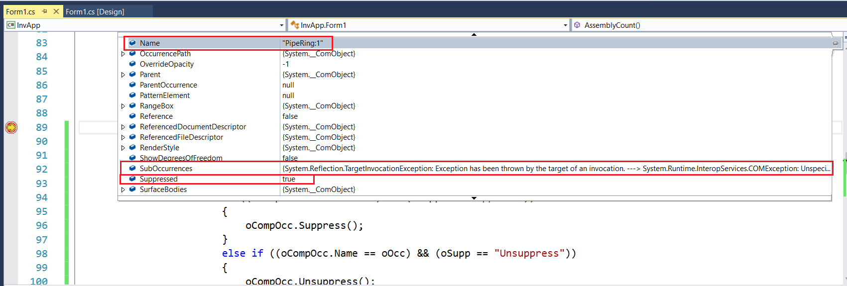 Solved: C# Component Occurrence Suppression Error - Autodesk Community