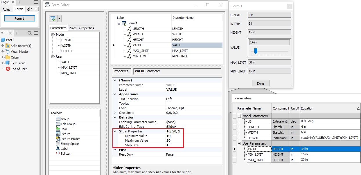 Solved: Using Parameters to control Form properties? - Autodesk Community