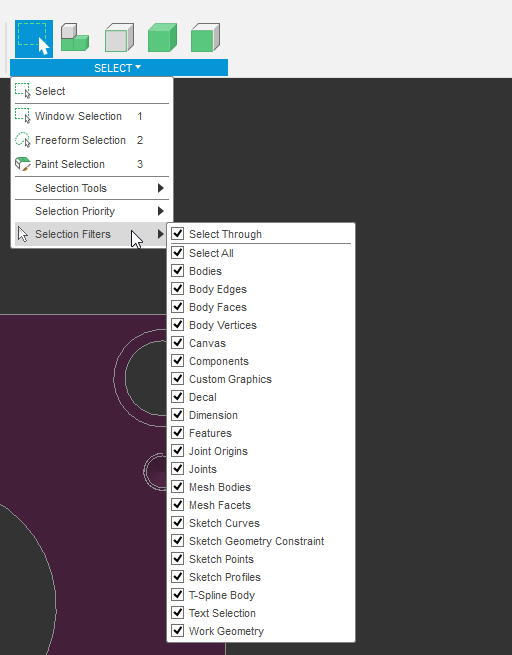 Select Body Priority is stuck ON (cannot select faces, edges, sketches, ...) - Autodesk Community