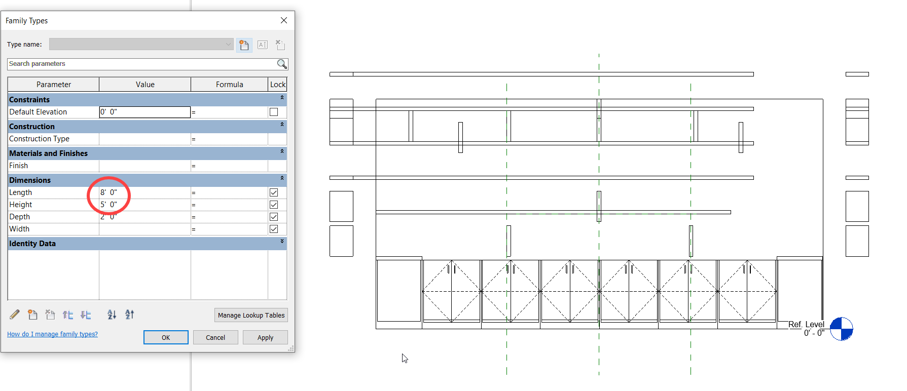 Casework in family appears different in elevation view than the family ...