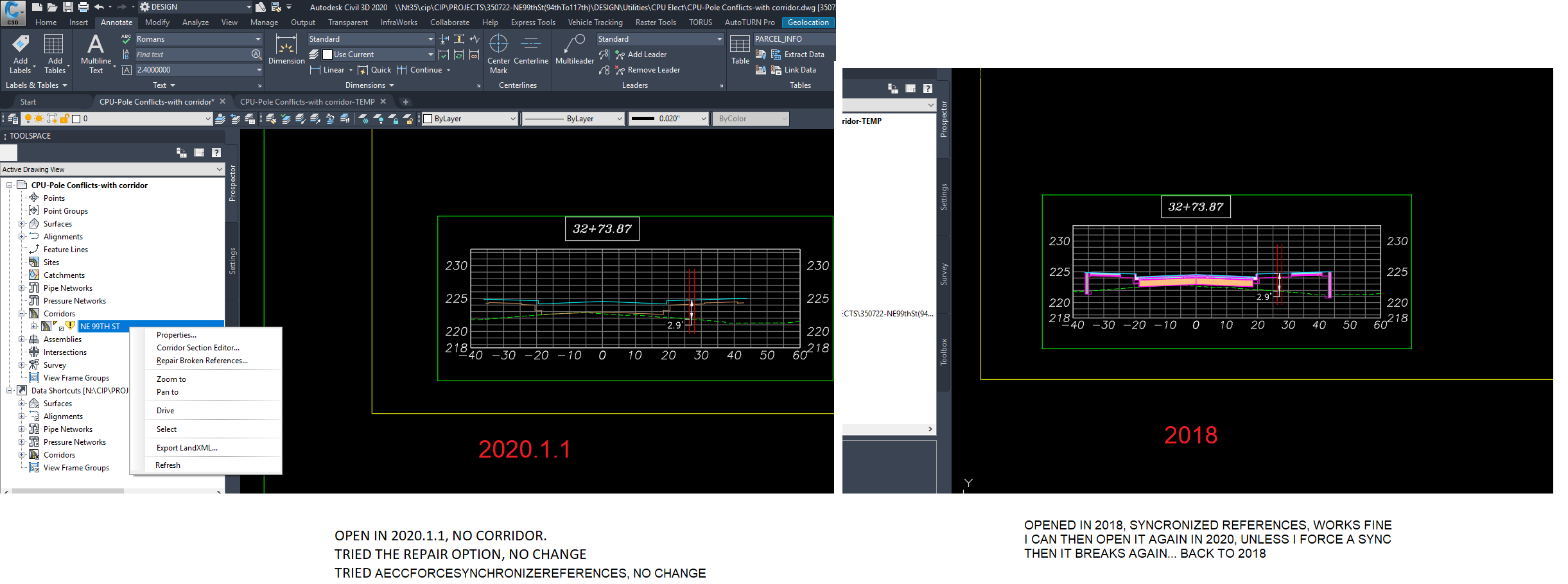2020 Data Shortcut (Dref)Corridor Issues - Autodesk Community