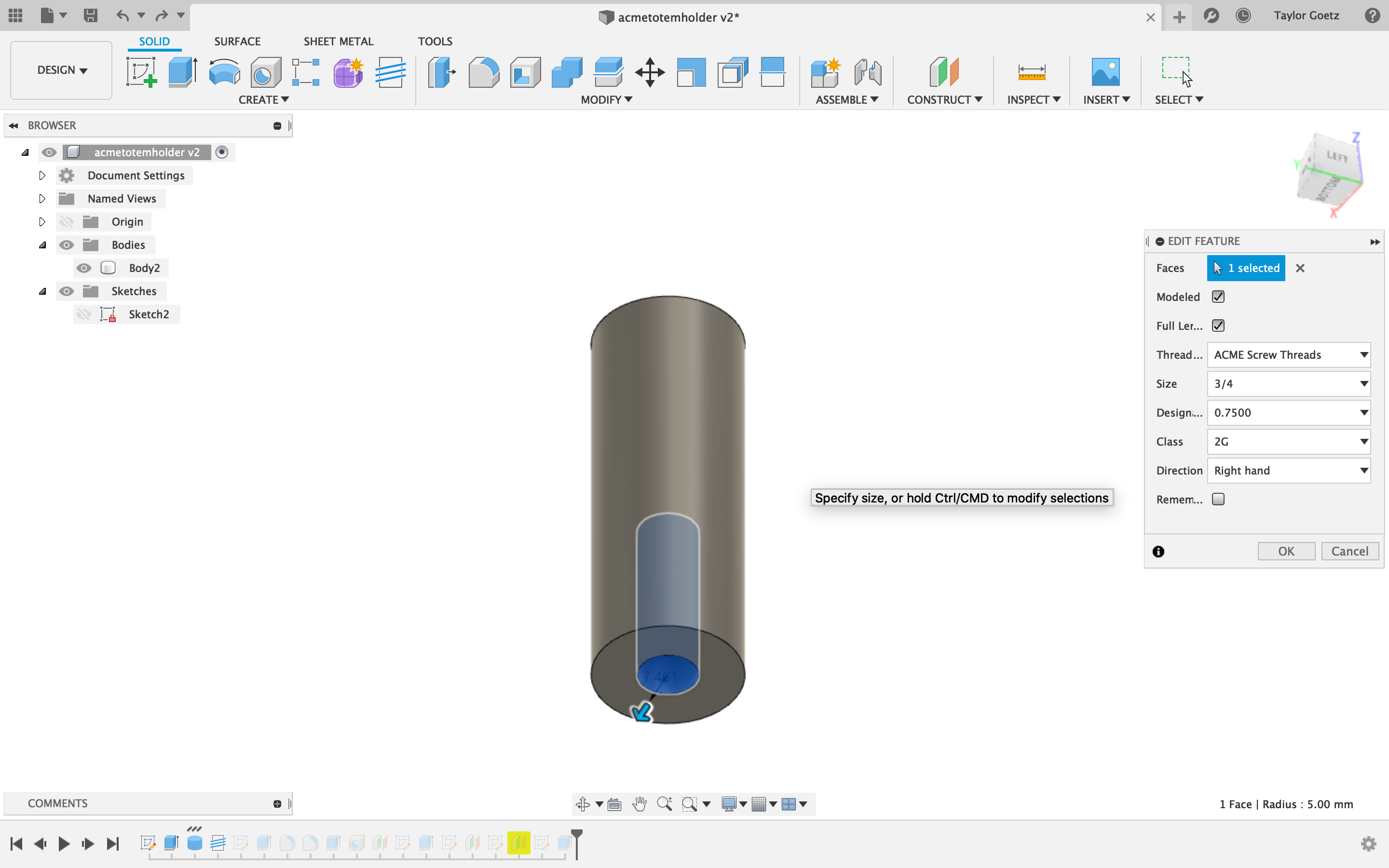 Creating same acme thread pitch as painters pole - Autodesk Community