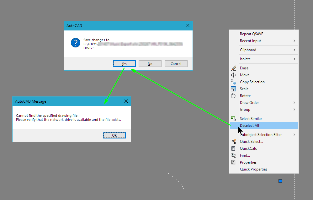 Solved: Why Deselect command asking for save/close current drawing? - Autodesk Community