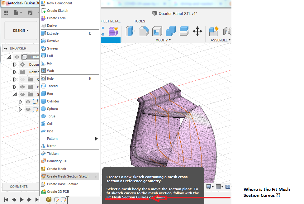 Solved Fit Curve To Mesh Section Cant Select Curves Autodesk Community 