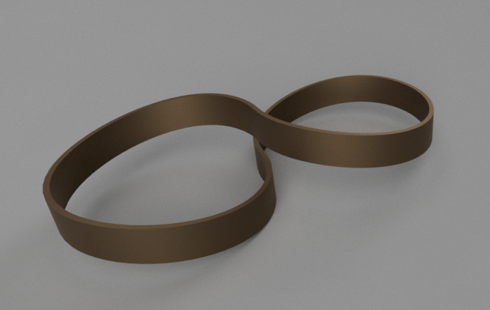 3 dimensional strip in the shape of an 8 with offset (0,0,0) vertical ...