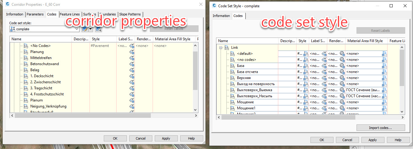 Code set style has different content in corridor properties - Autodesk ...