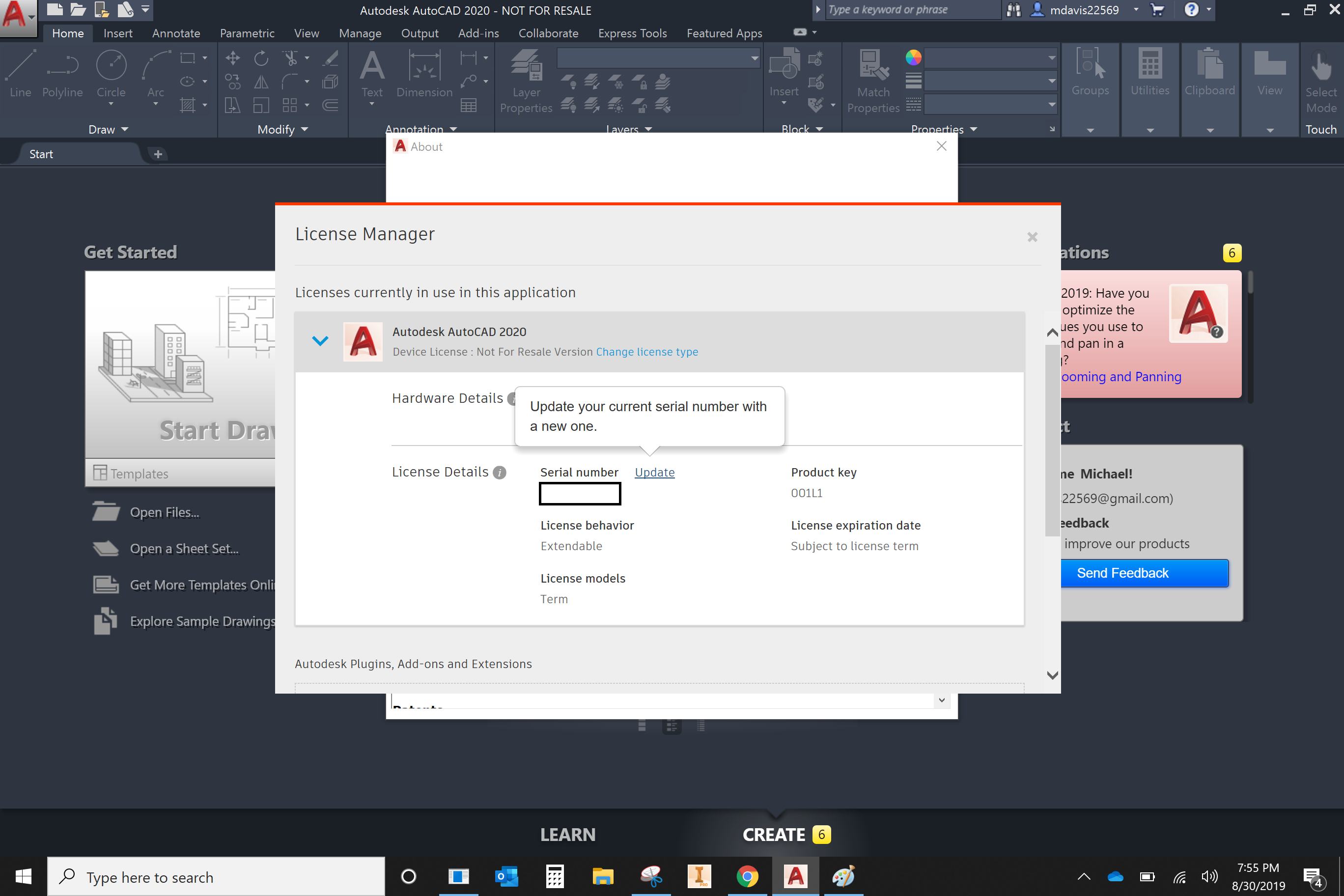 How can I change the serial number AutoCAD uses for home use licensing ...