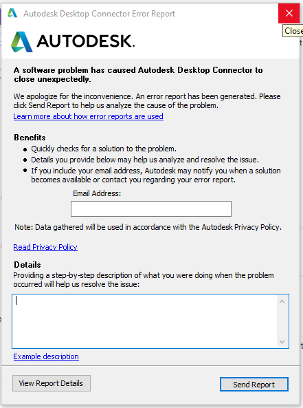 Autodesk Desktop Connector keeps crash after I do all solution ...
