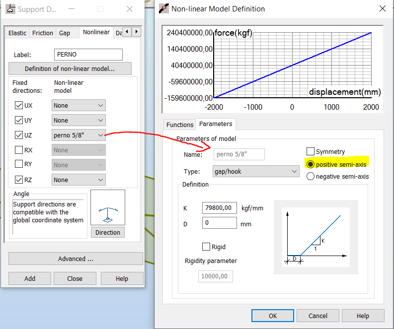 Solved: Definition of the support only tensile and not compresion ...