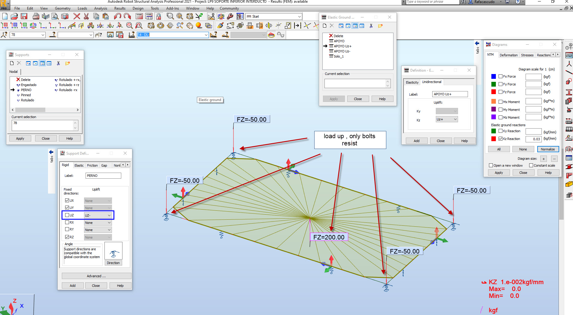 Solved: Definition of the support only tensile and not compresion ...