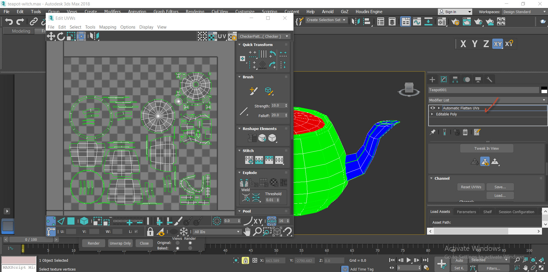 Fundamentals: the Automatically Flatten UVs (Render to Texture) and Unwrap UVW Map modifier ...